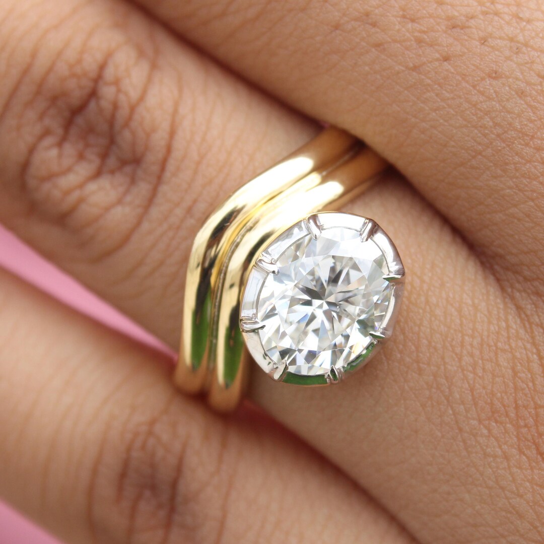 Georgian Cut Down Oval Lab Grown Diamond Women Ring, Button Back Set ...