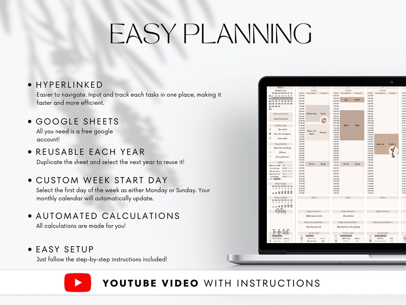 Digital Planner Spreadsheet Google Sheets Daily to Do List - Etsy