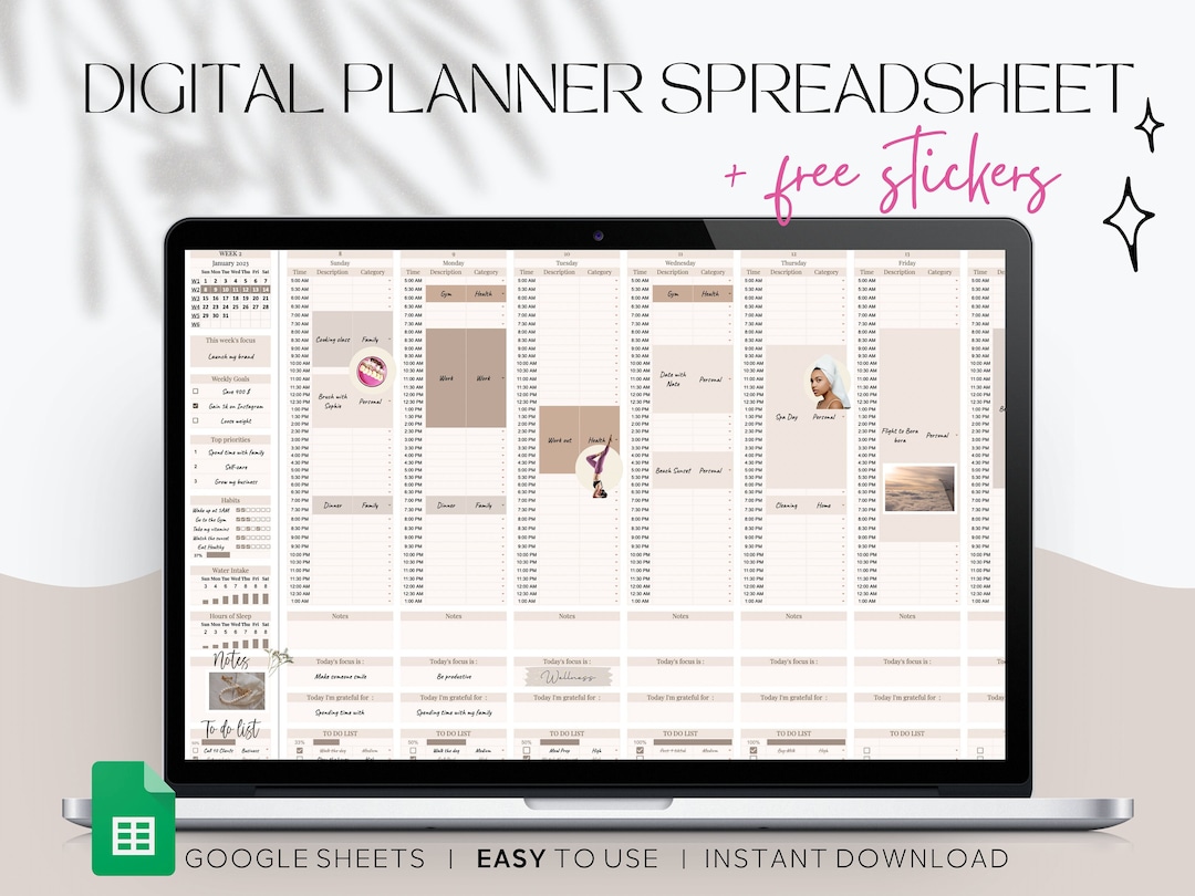 Digital Planner Spreadsheet Google Sheets, Daily to Do List, Daily ...