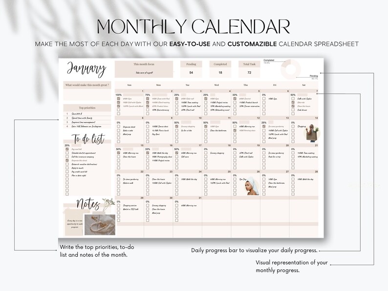 Digital Monthly Calendar Spreadsheet 2023 Google Sheets - Etsy