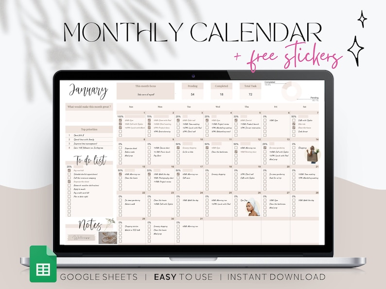 Digital Monthly Calendar Spreadsheet 2023 Google Sheets - Etsy
