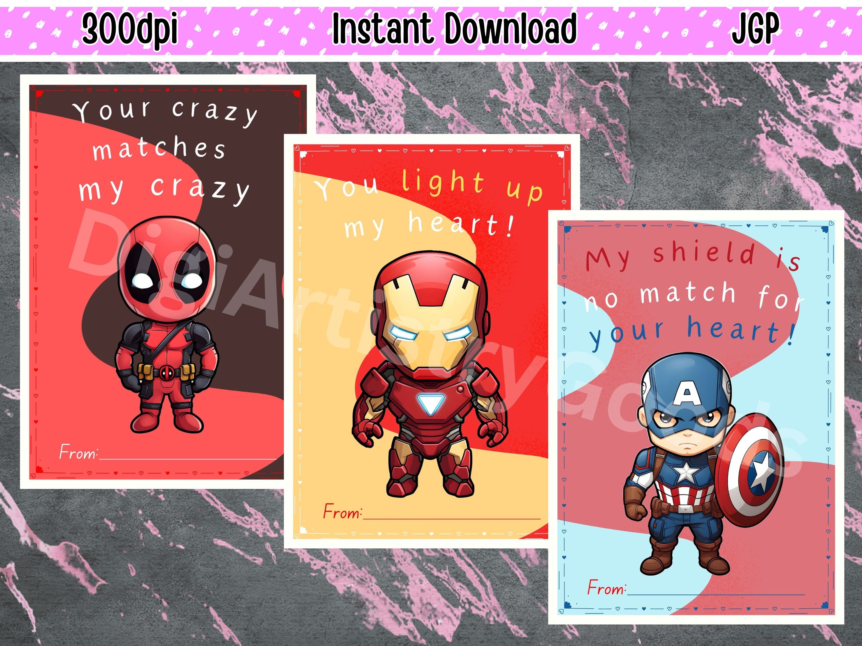 Superhero Valentines Day Cards, Printable Valentine Cards, Class ...