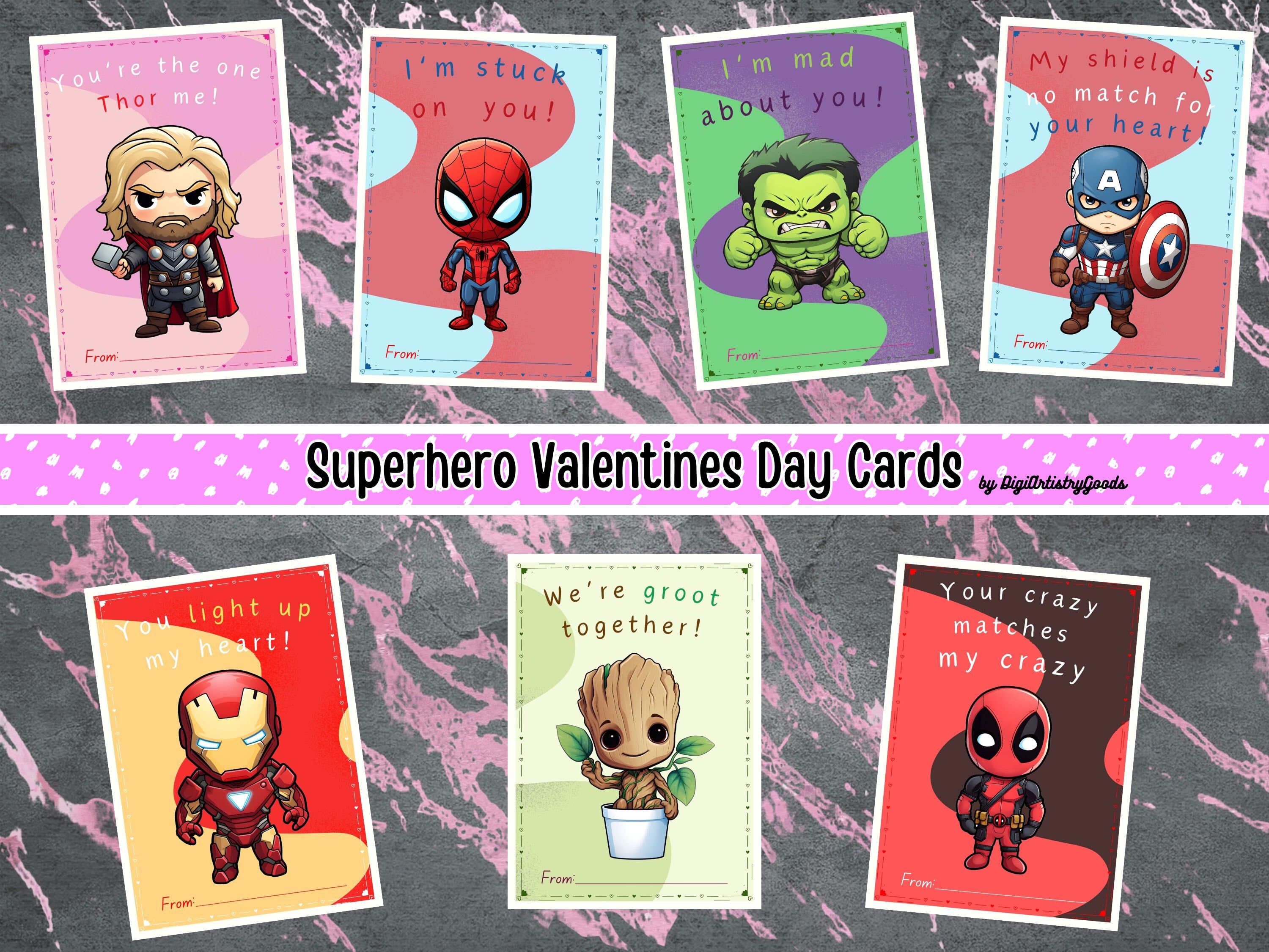 Superhero Valentines Day Cards, Printable Valentine Cards, Class ...