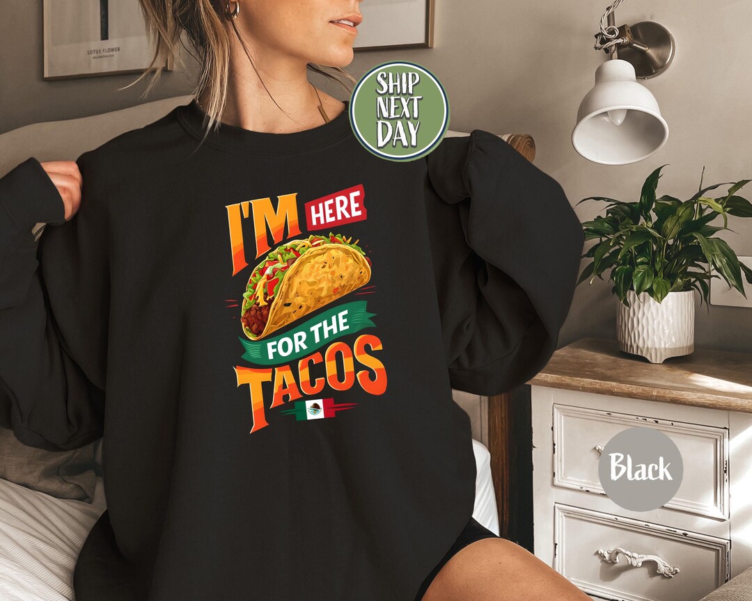 Playful Cartoon Taco Lover Sweatshirt, Mexican Food Lover Sweater ...