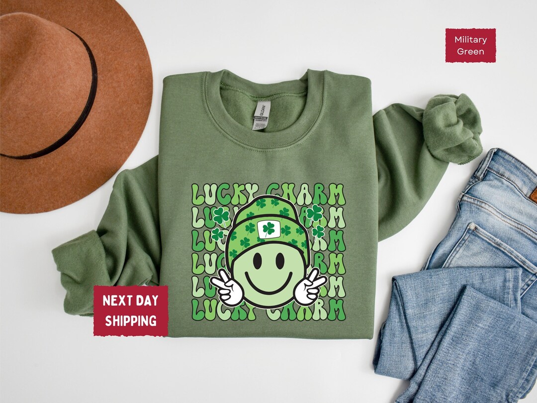 Lucky Charm Happy Face Sweatshirt, Cute Lucky Happy Face Shirt, Retro ...