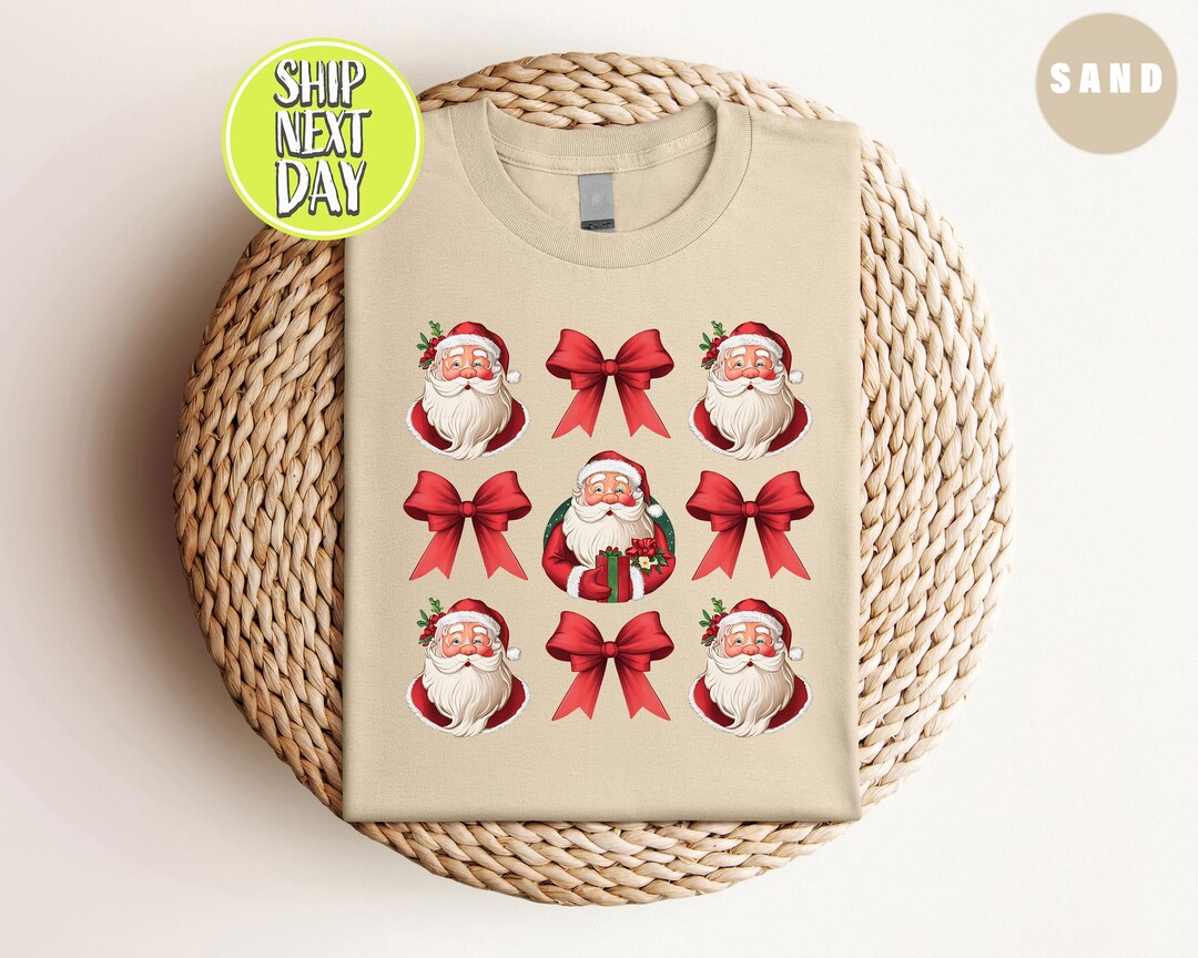 Coquette Christmas Bow Santa T-shirt: Xmas Coquette Bow Gift, Holiday ...