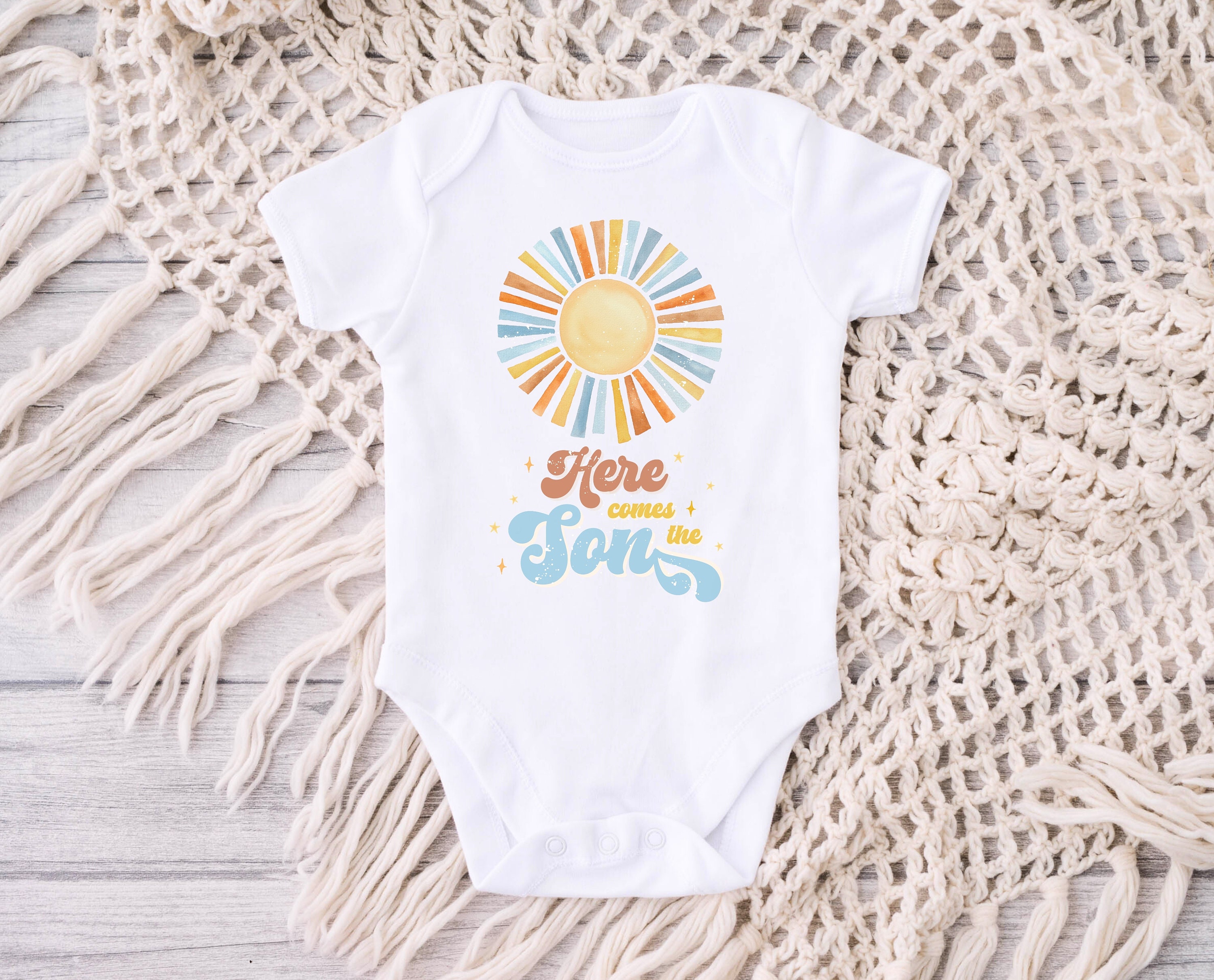 Here Comes the Son Onesie®, Retro Sunshine Announcement Bodysuit, Boho ...