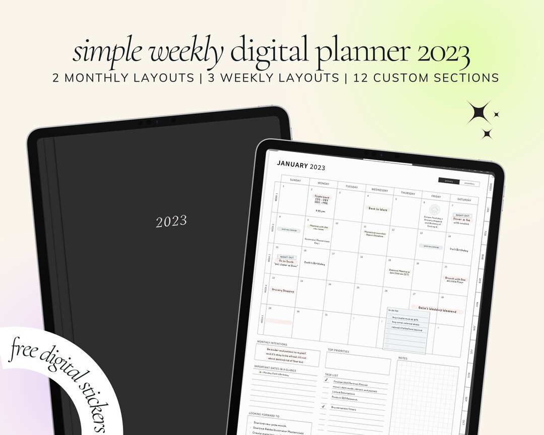 Digital Planner 2023 Weekly, Minimalist Digital Download Planner, Monthly Simple Goodnotes iPad ...