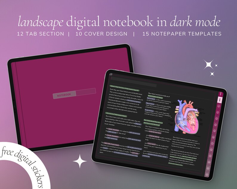 Digital Notebook Dark Mode, Goodnotes Notability Hyperlinked Notebook ...