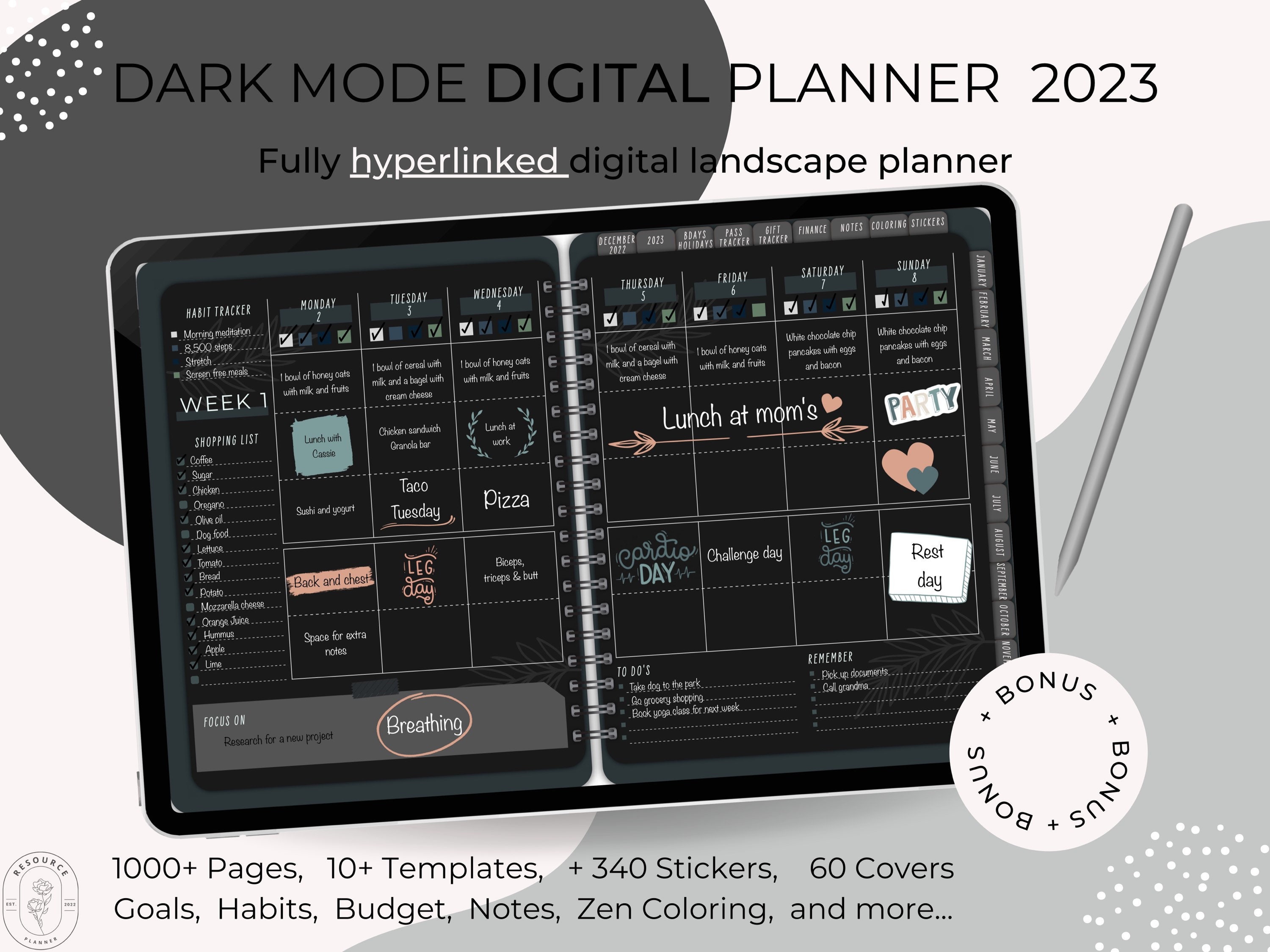 Dark Mode 2023 Digital Planner. Goodnotes, Ipad, Notability, Android ...