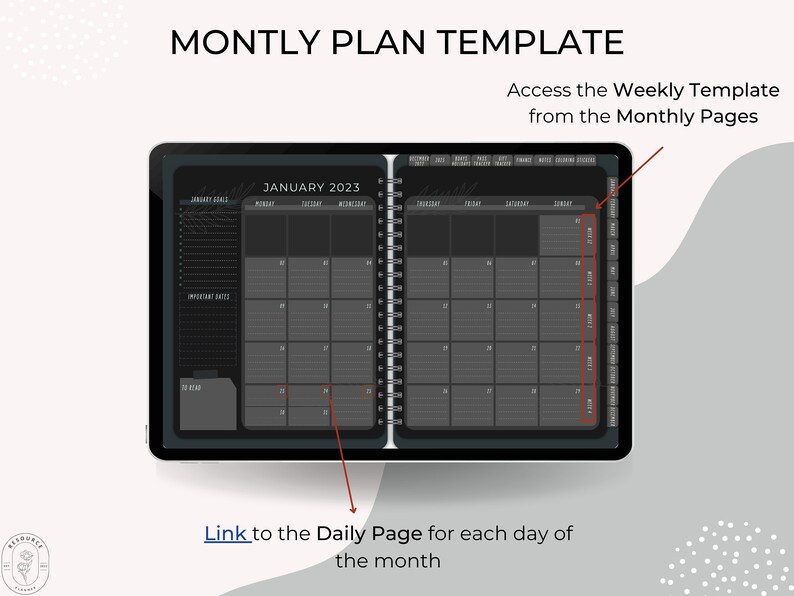2023 Dated Dark Mode Digital Planner. Goodnotes Planner, Ipad ...