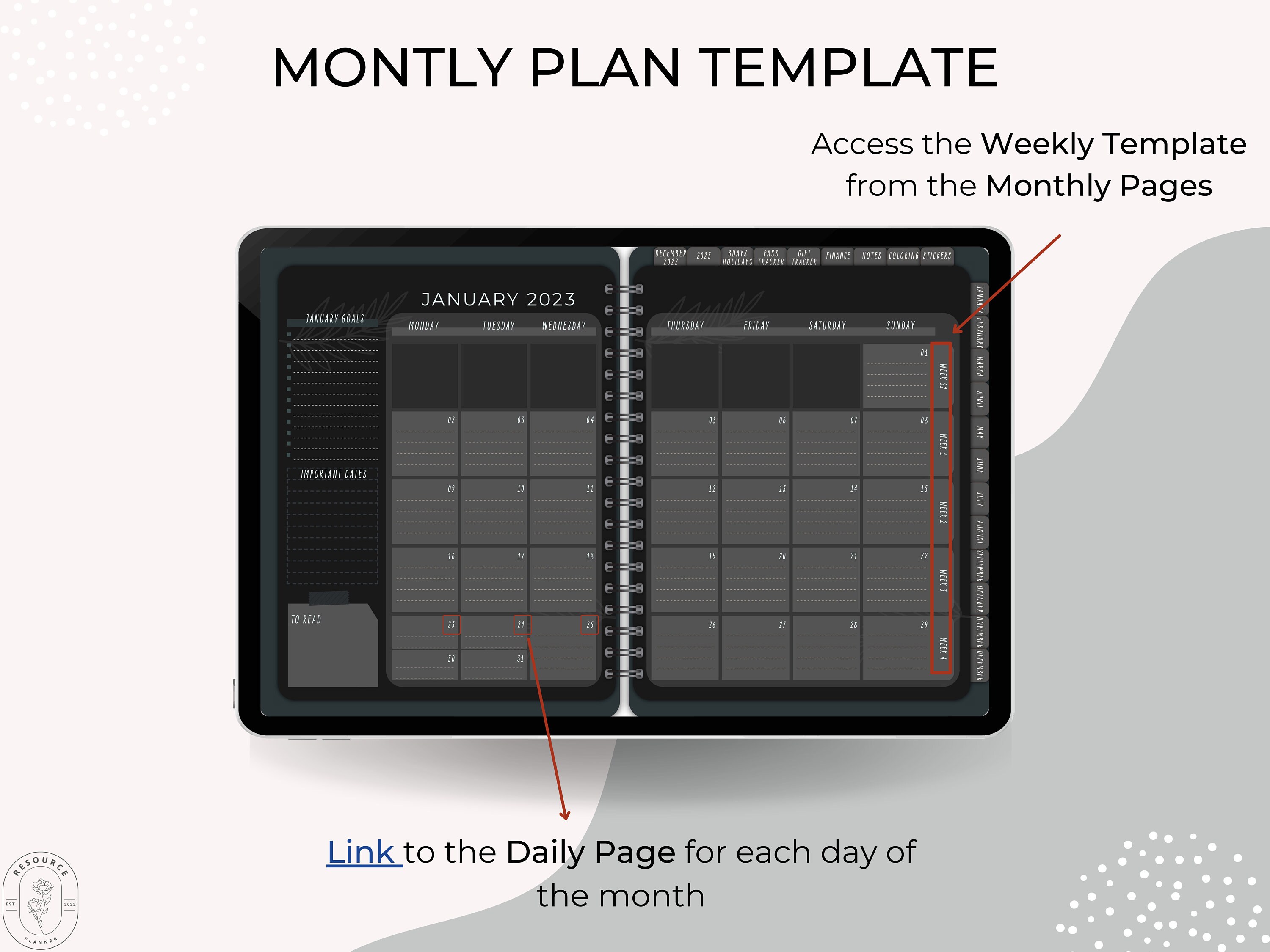 2023 Dated Dark Mode Digital Planner. Goodnotes Planner, Ipad ...