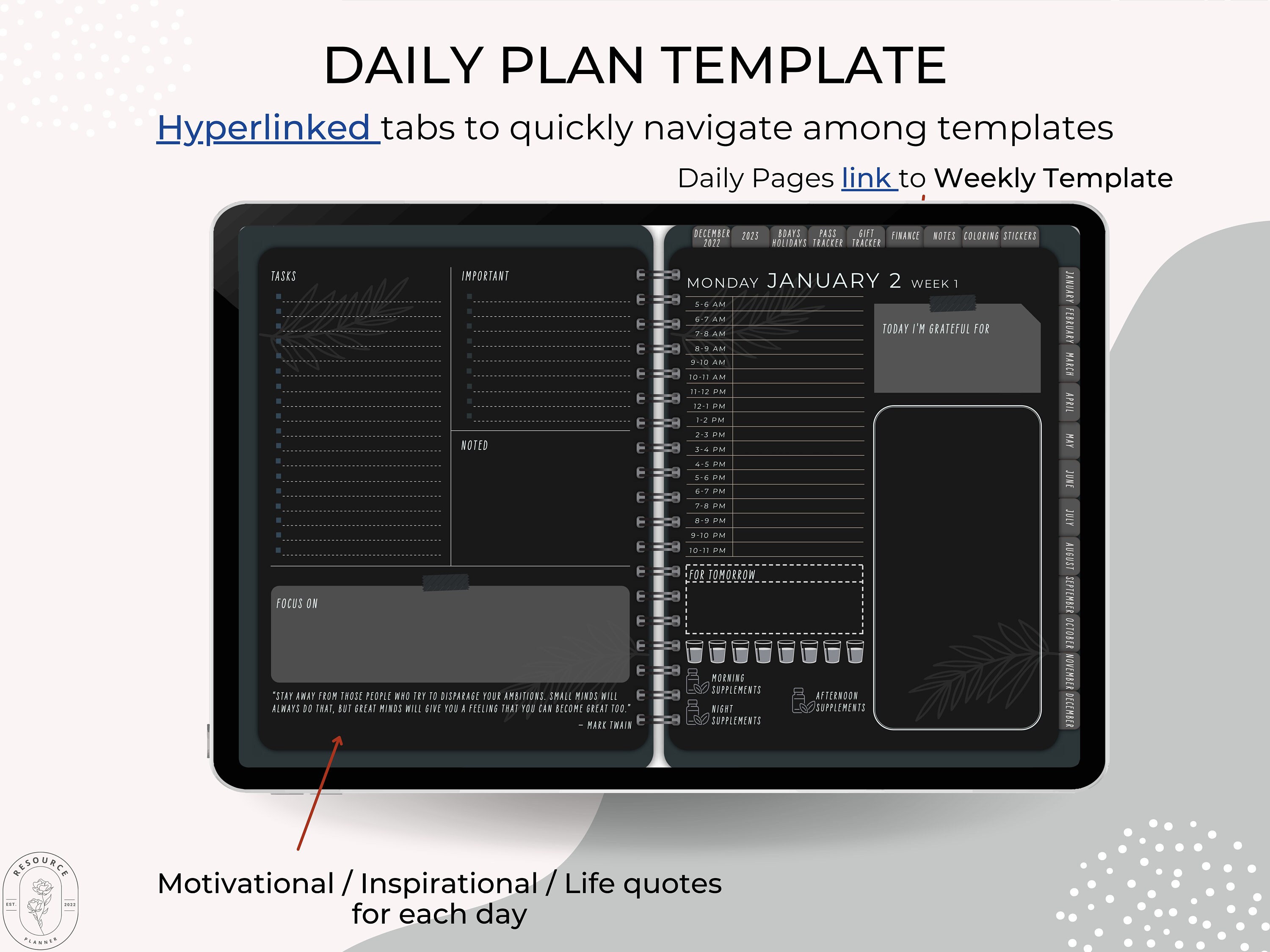 2023 Dated Dark Mode Digital Planner. Goodnotes Planner, Ipad ...