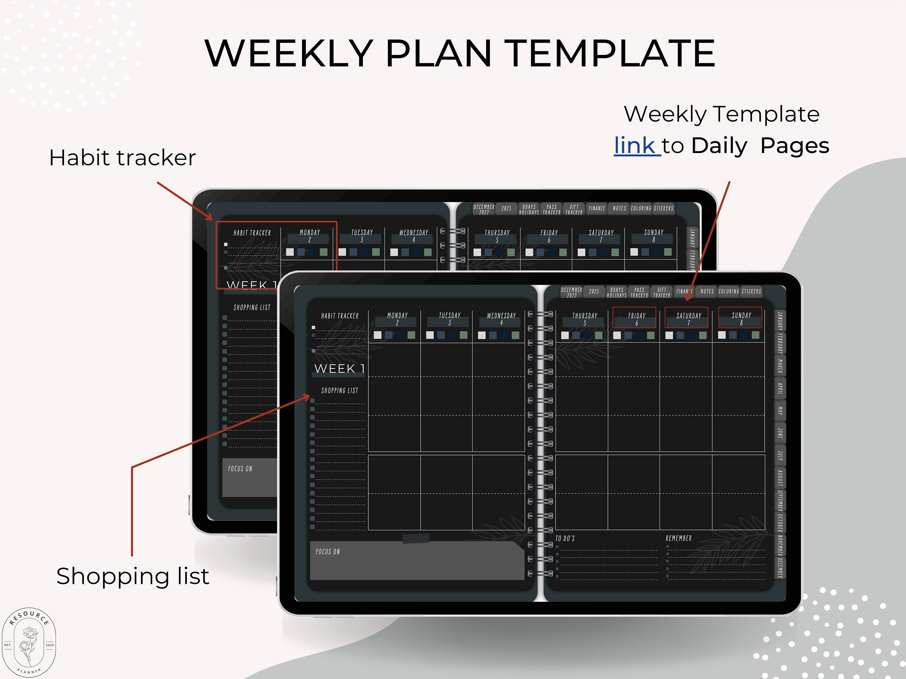 2023 Dated Dark Mode Digital Planner. Goodnotes Planner, Ipad ...