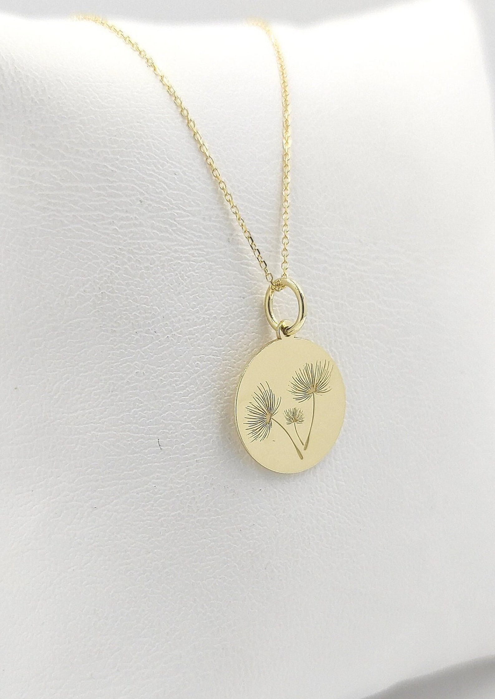 14K Real Solid Gold Dandelion Jewelry, Dainty Dandelion Flower Coin ...