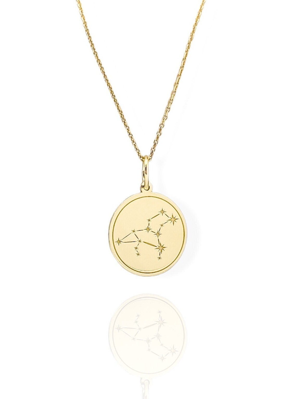 14K Solid Gold Leo Necklace, Leo Zodiac Sign Pendant, Gold Horoscope ...