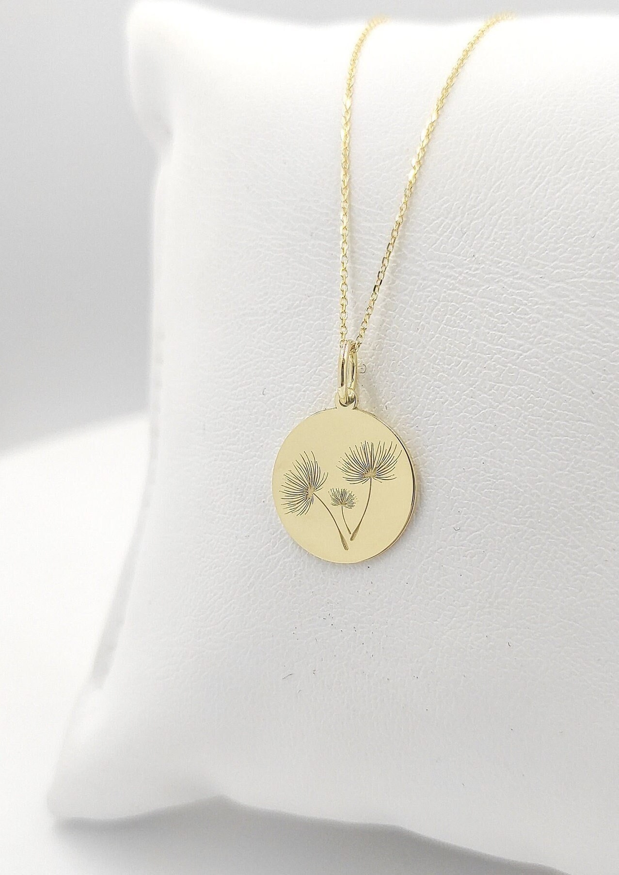 14K Real Solid Gold Dandelion Jewelry, Dainty Dandelion Flower Coin ...
