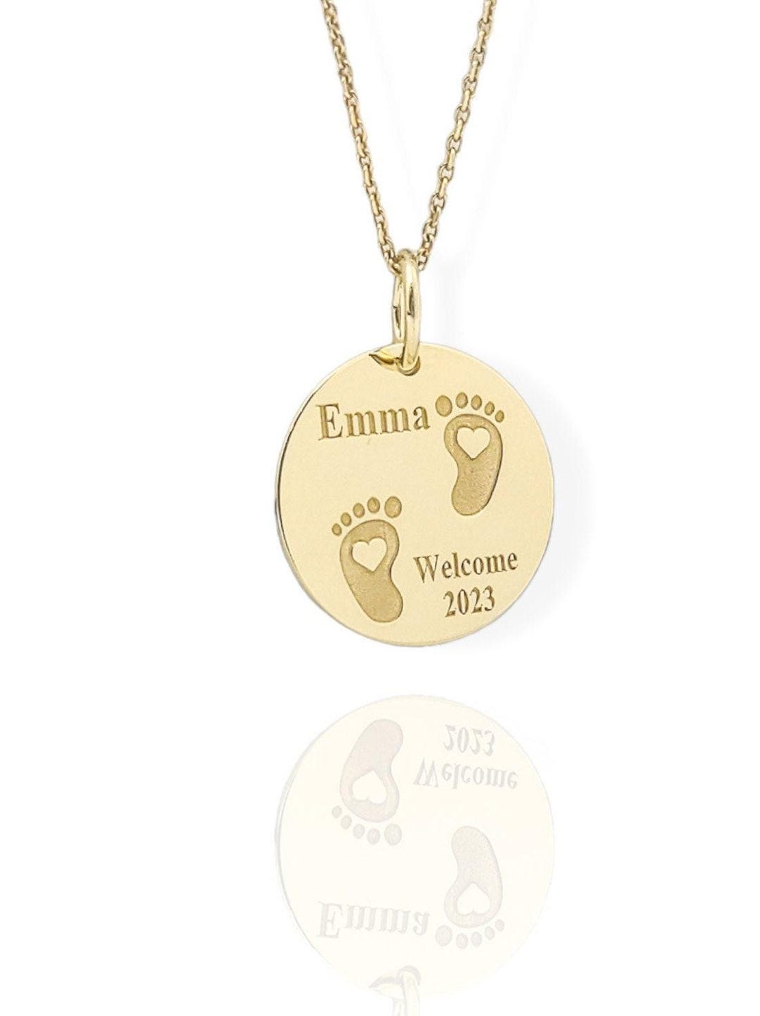 14K Solid Gold Baby Feet Necklace, Personalized Children's Name Pendant ...