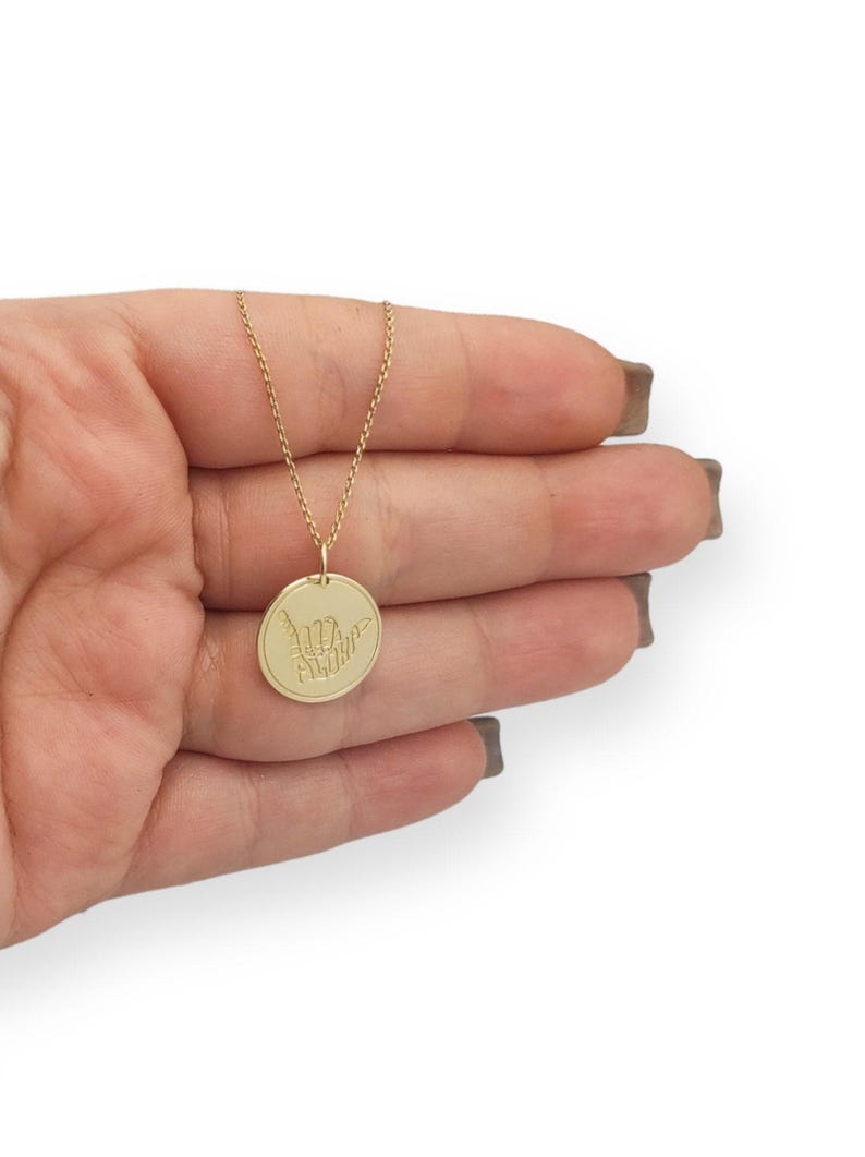 14K Gold Shaka Necklace: Aloha Hand Sign Pendant, Personalized Jewelry ...