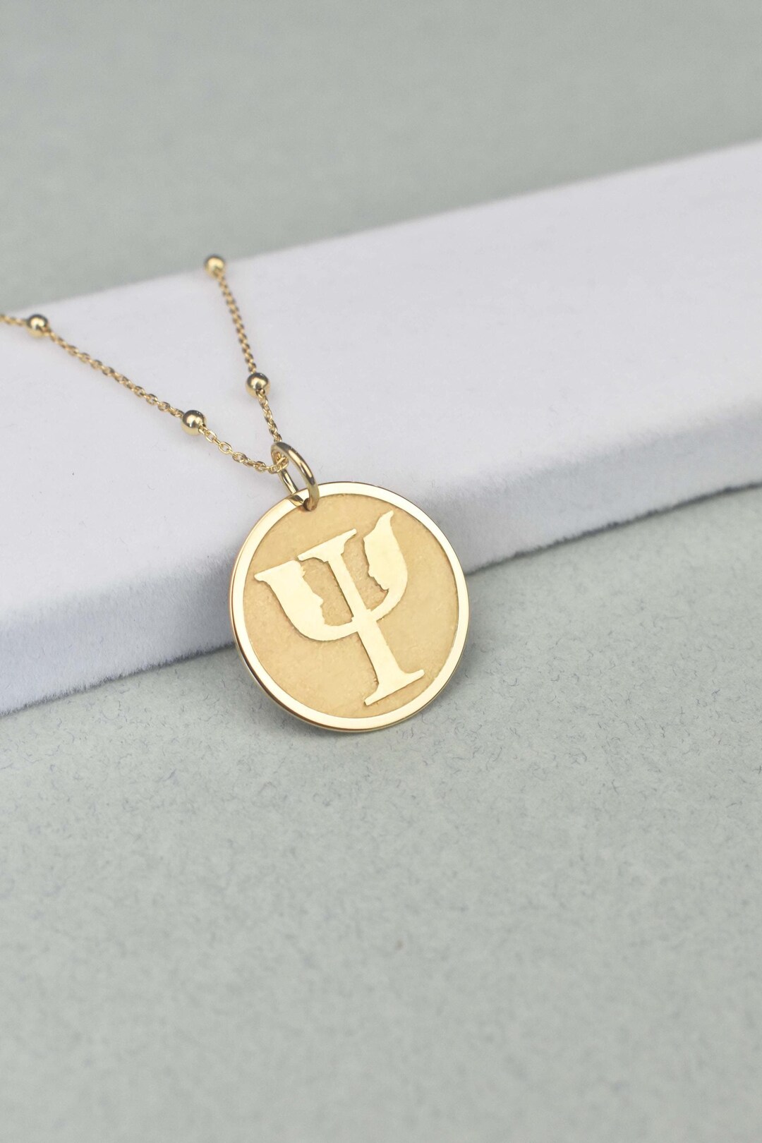 14K Gold Psi Symbol Pendant: Greek Letter Necklace - Etsy