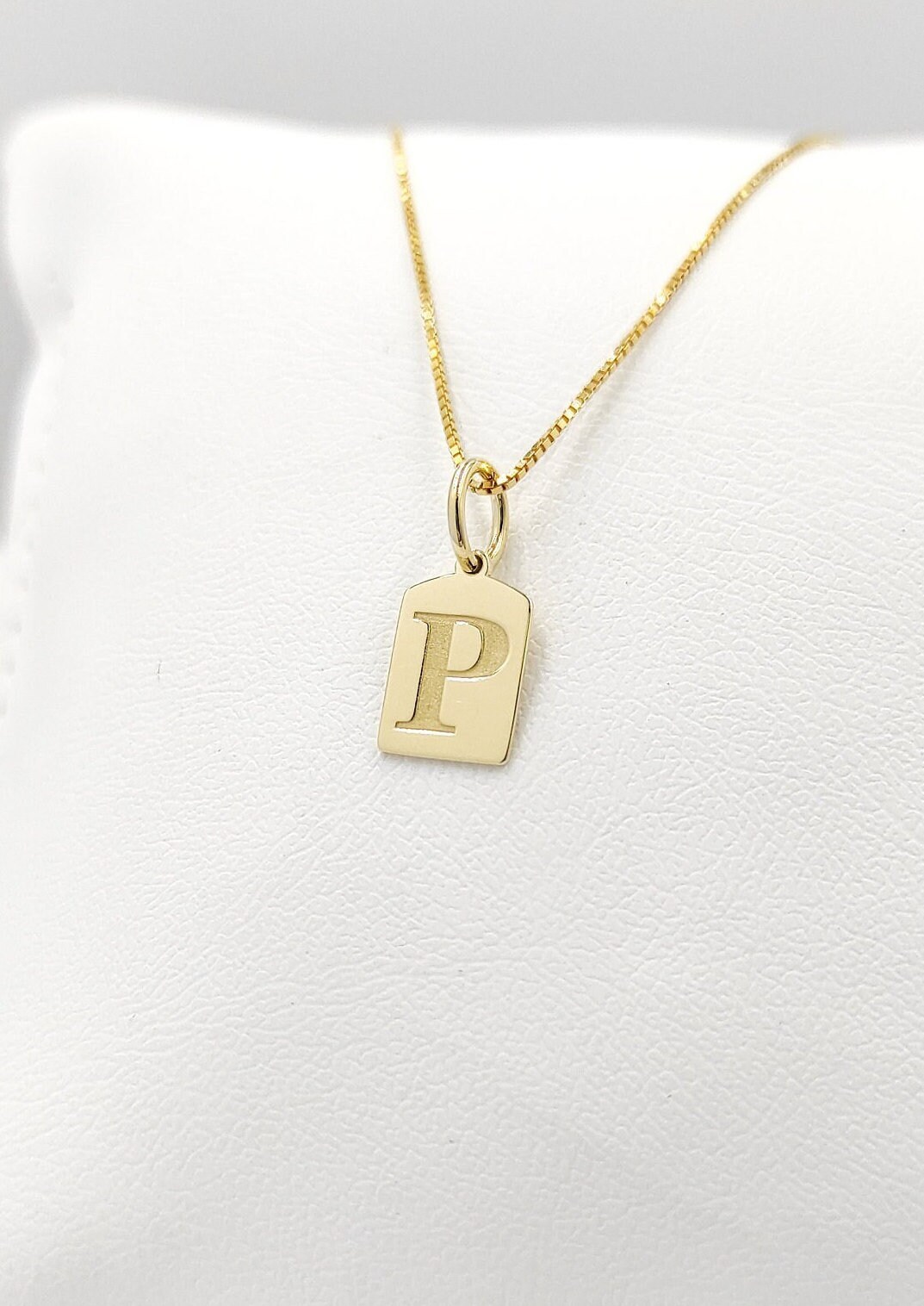 Engraved Bar Tag Necklace 14K Solid Gold Initial Tag Pendant - Etsy