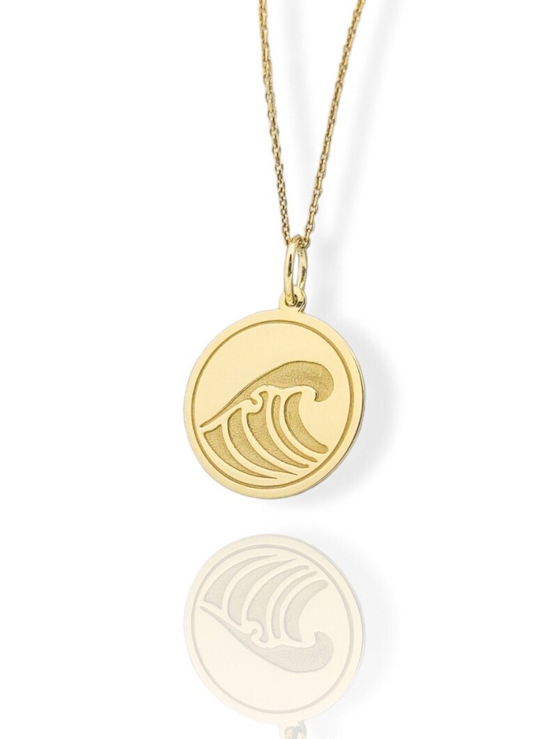 14K Solid Gold Ocean Wave Necklace Engraved Wave Pendant - Etsy