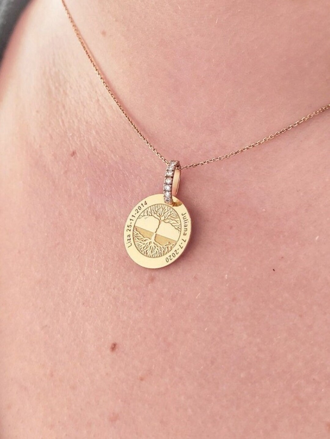 14K Moissanite Family Tree Necklace, Personalized Family Name Pendant ...