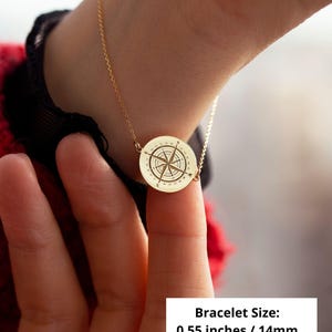 14K Solid Gold Compass Bracelet: Engraved Nautical Jewelry - Etsy