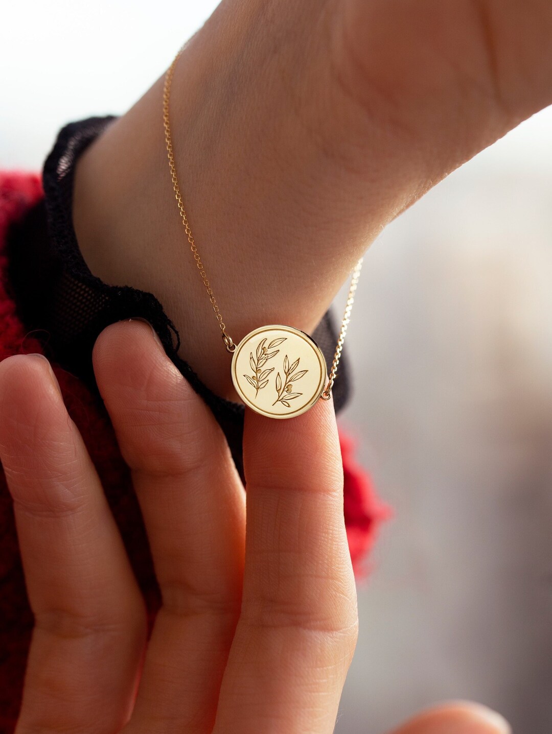 14K Solid Gold Olive Branch Bracelet, Gold Olive Leaf Bracelet ...