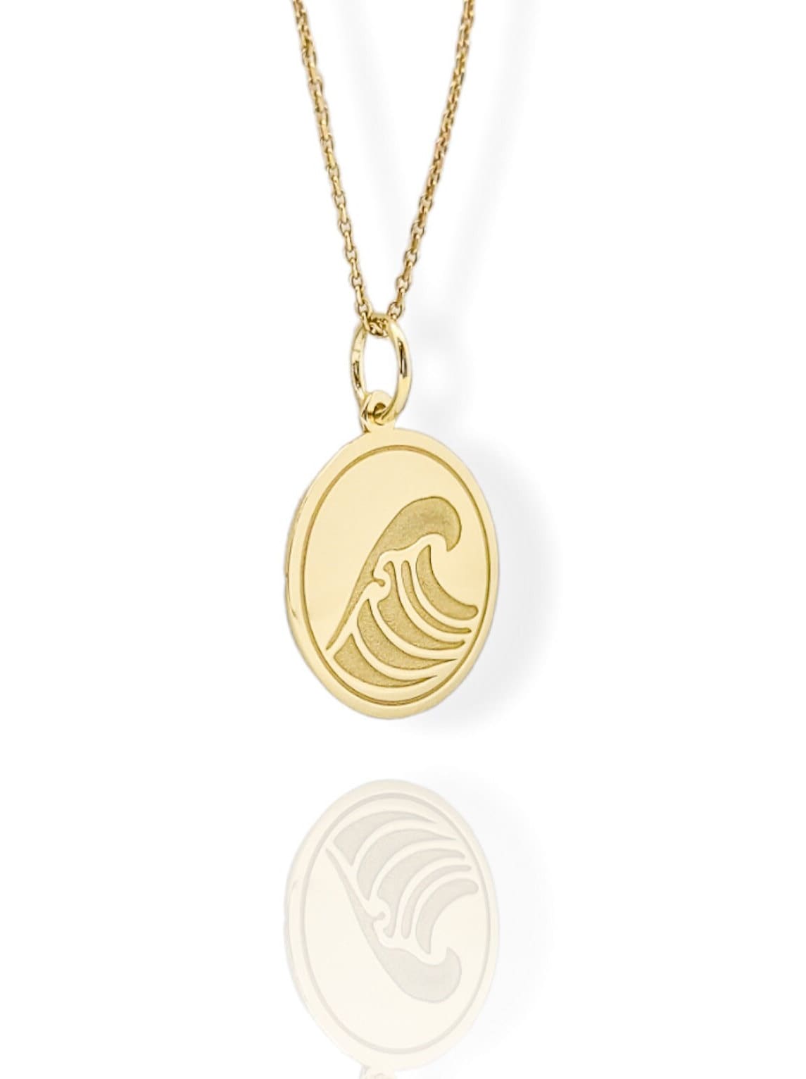 14K Solid Gold Ocean Wave Necklace, Engraved Wave Pendant, Personalized ...