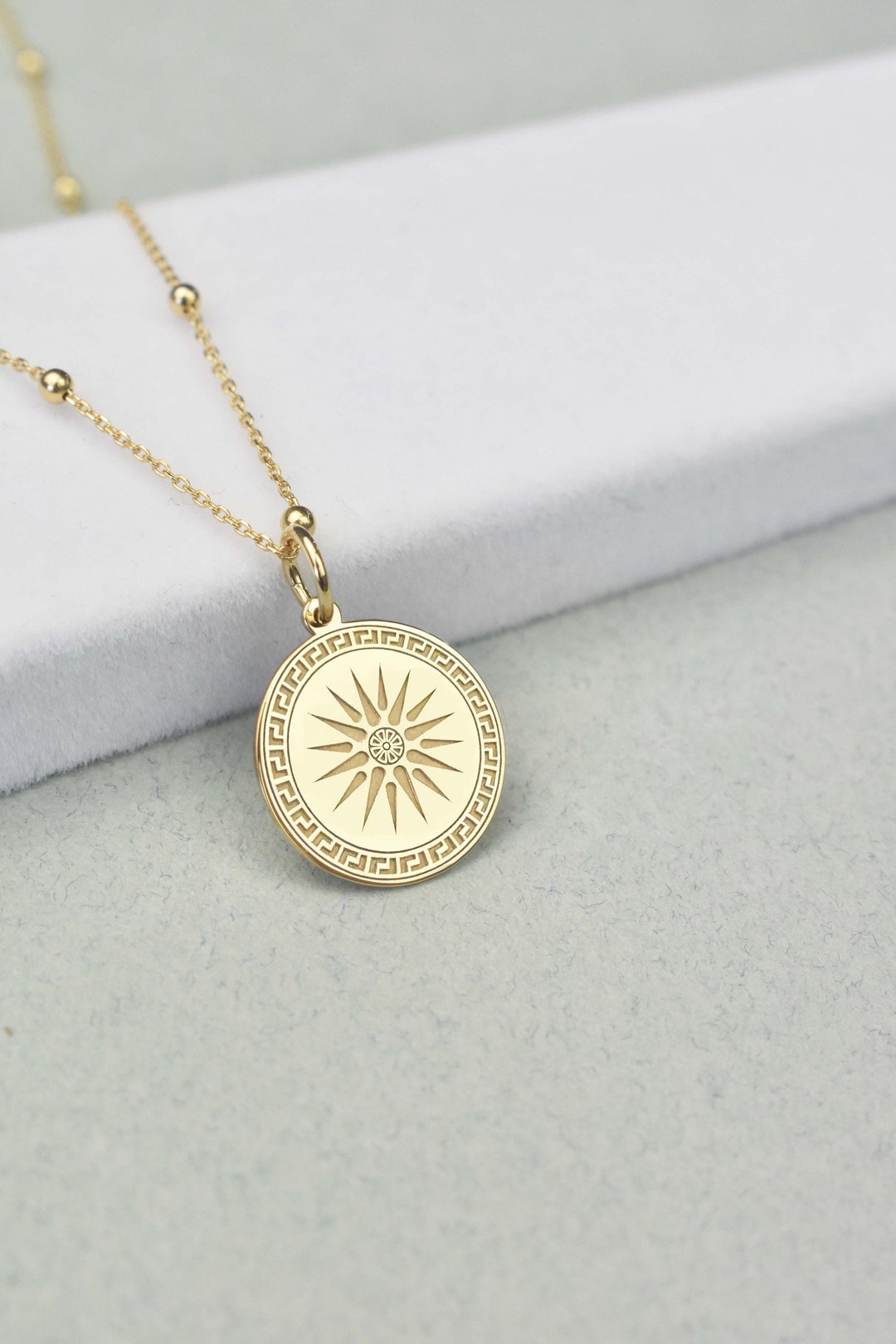 14K Gold Vergina Sun Necklace: Macedonian Pendant, Personalized Jewelry ...