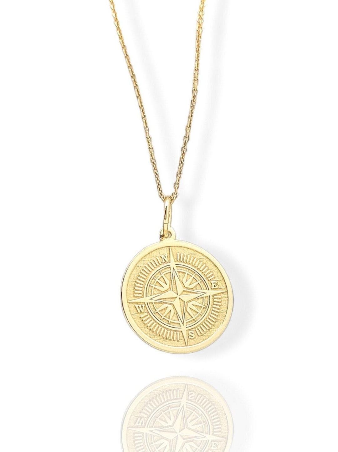 14K Solid Gold Compass Necklace: North Star Pendant, Traveler Gift - Etsy
