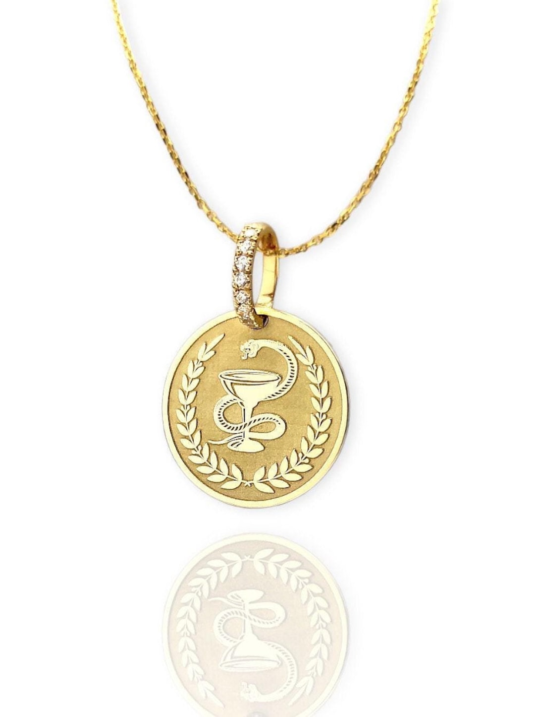 14K Gold Moissanite Pharmacy Pendant - Personalized Medic Necklace - Etsy