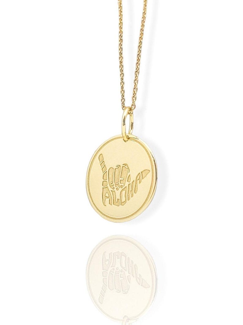 14K Gold Shaka Necklace: Aloha Hand Sign Pendant, Personalized Jewelry ...