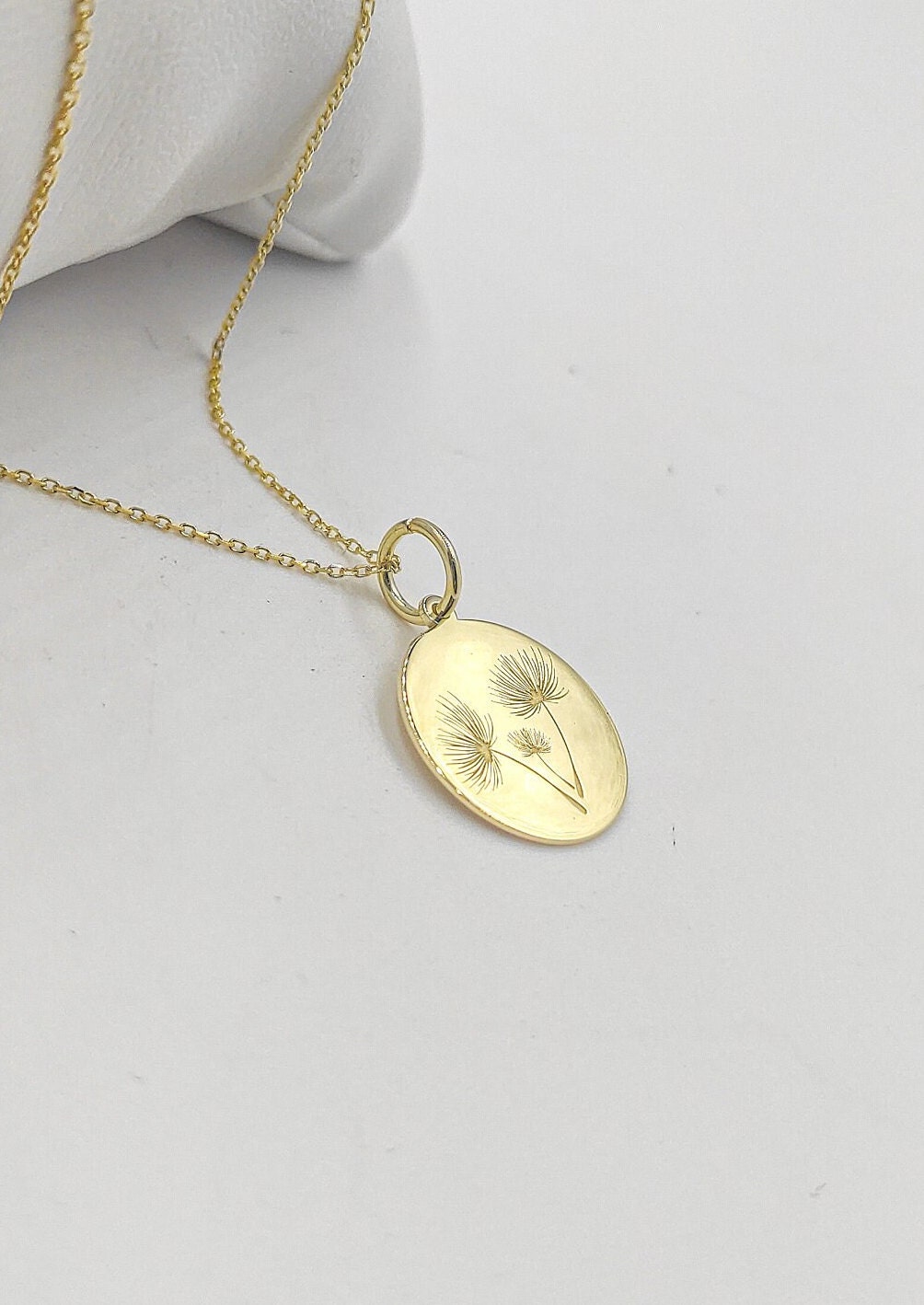 14K Real Solid Gold Dandelion Jewelry, Dainty Dandelion Flower Coin ...