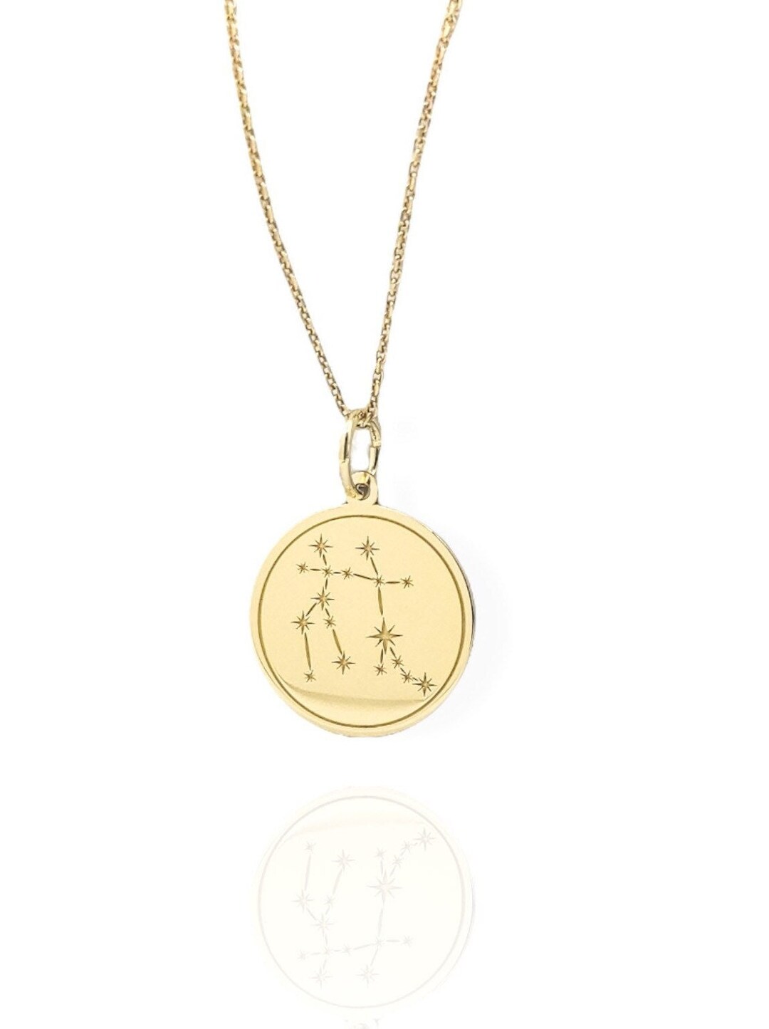 14K Solid Gold Gemini Pendant, Gold Gemini Zodiac Sign Necklace ...