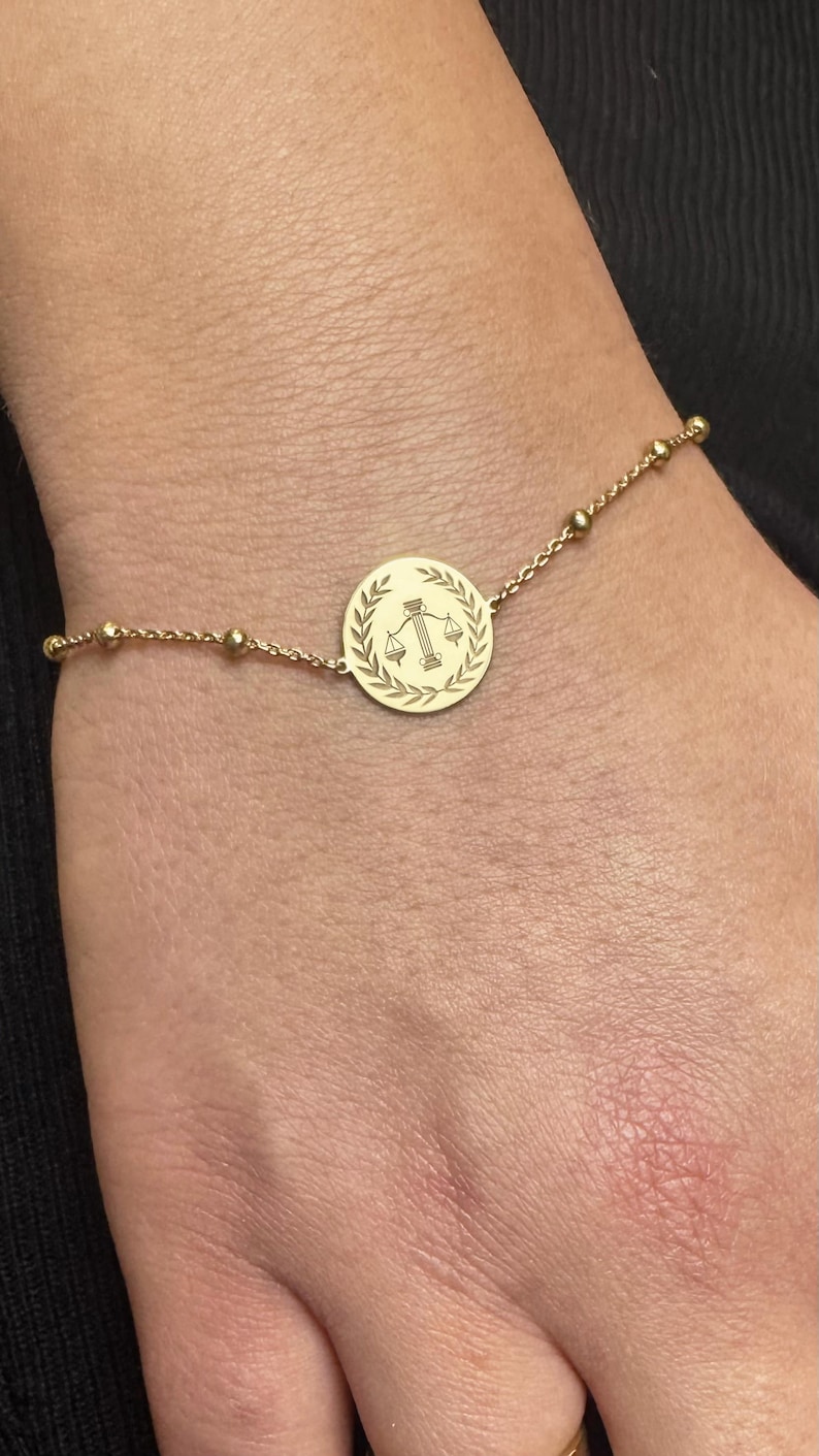 14K Solid Gold Scales of Justice Bracelet: Lawyer Gift - Etsy
