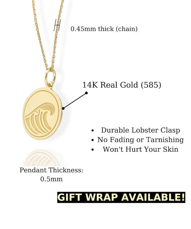 14K Solid Gold Ocean Wave Necklace Engraved Wave Pendant - Etsy