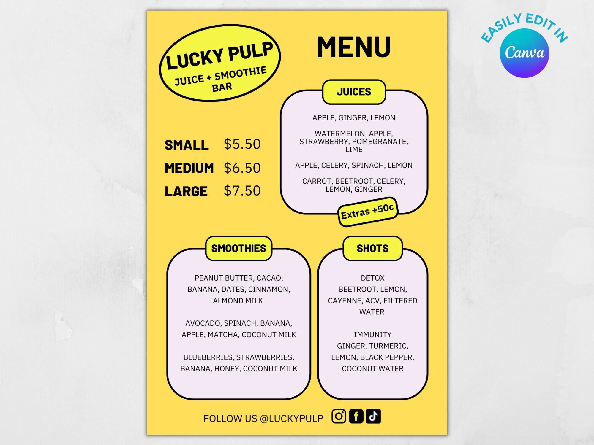 Smoothie Bar Menu Template / Juice Bar Menu Template / Retro Menu ...