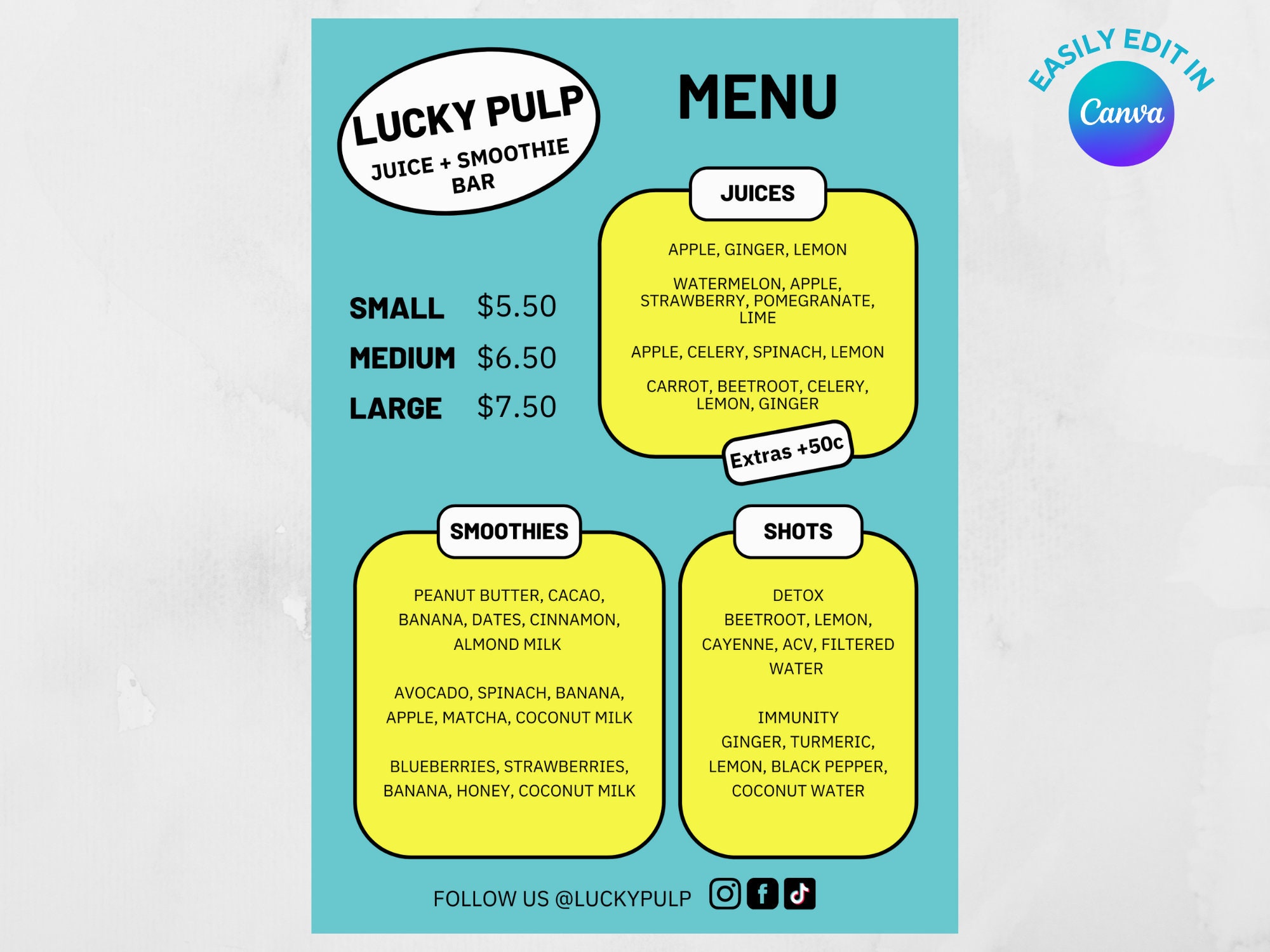 Smoothie Bar Menu Template / Juice Bar Menu Template / Retro Menu ...