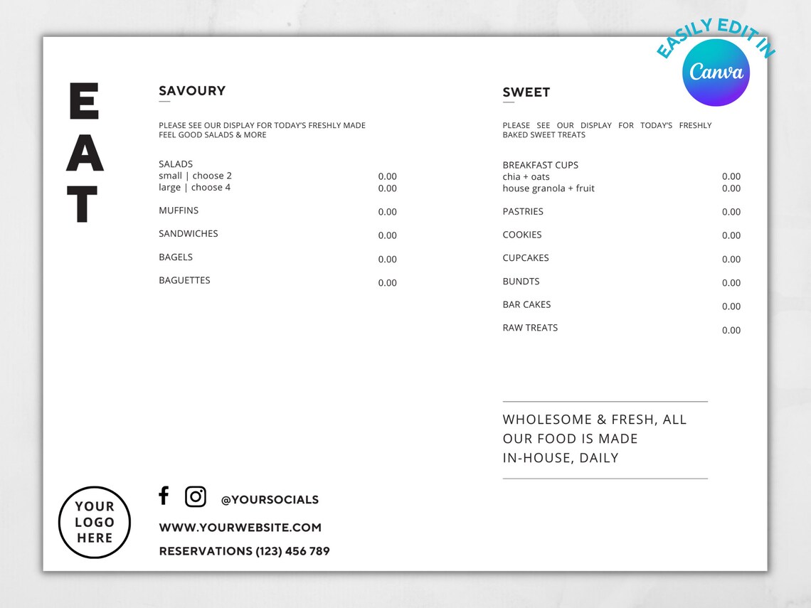 Minimalist Cafe Menu Template / Editable Modern Menu Template ...