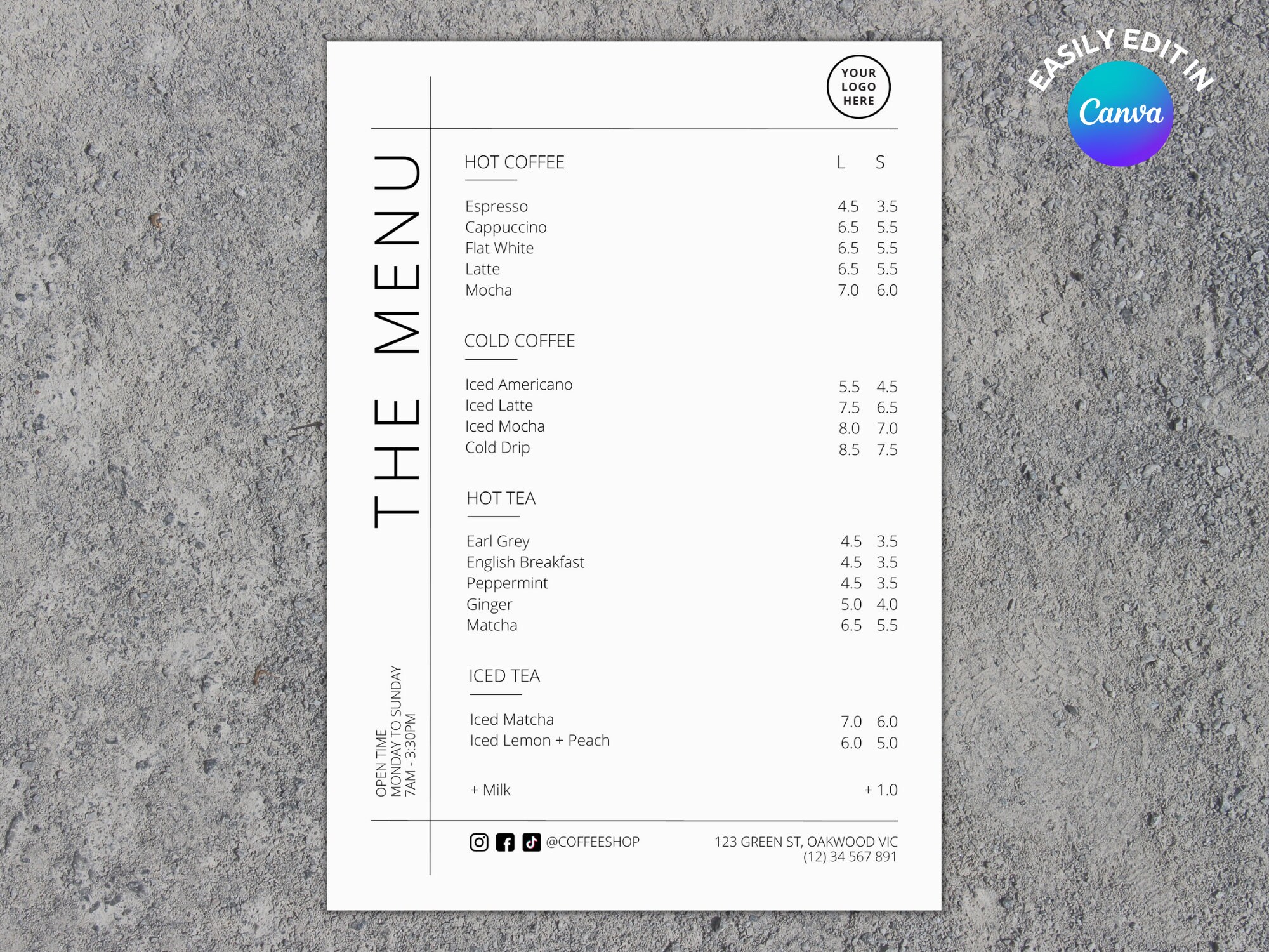 Coffee Menu Template / Minimalist Coffee Shop Menu / Printable Menu ...