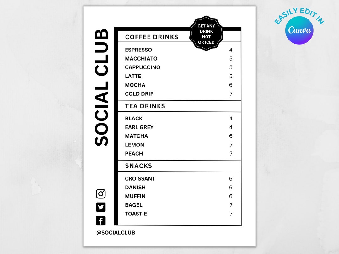 Trendy Drinks Menu Template / Retro Drink Menu / Coffee Menu Template ...