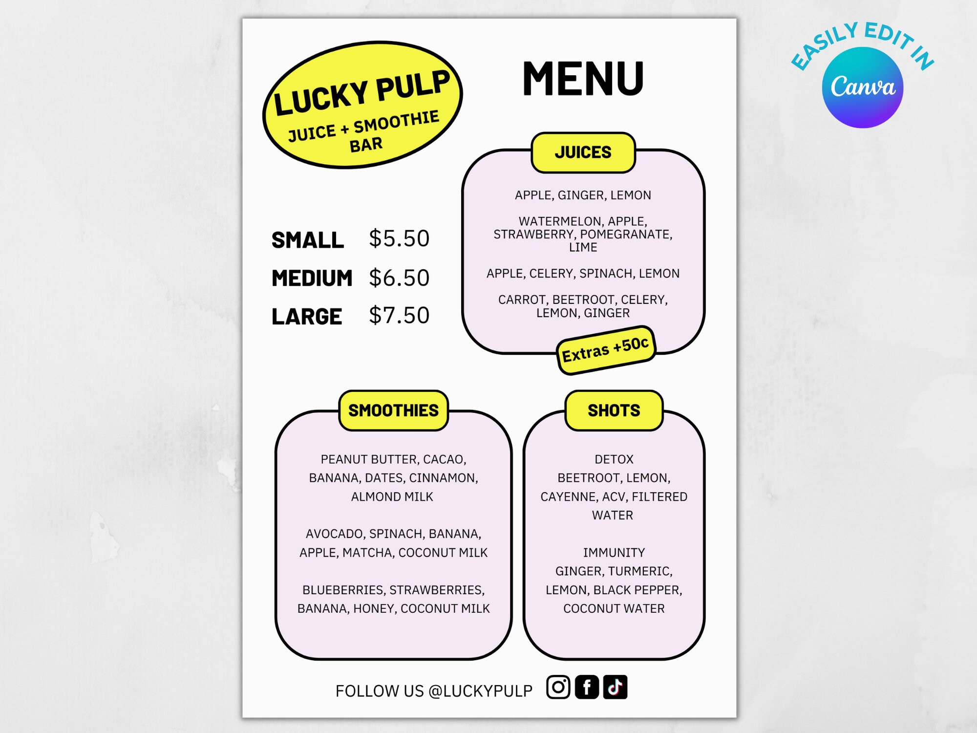 Smoothie Bar Menu Template / Juice Bar Menu Template / Retro Menu ...