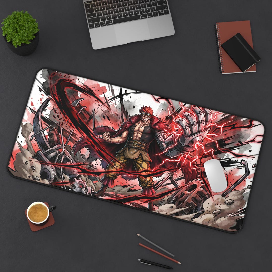 Fiery Warrior Anime Desk Mat | Red Lightning Battle Scene - Etsy