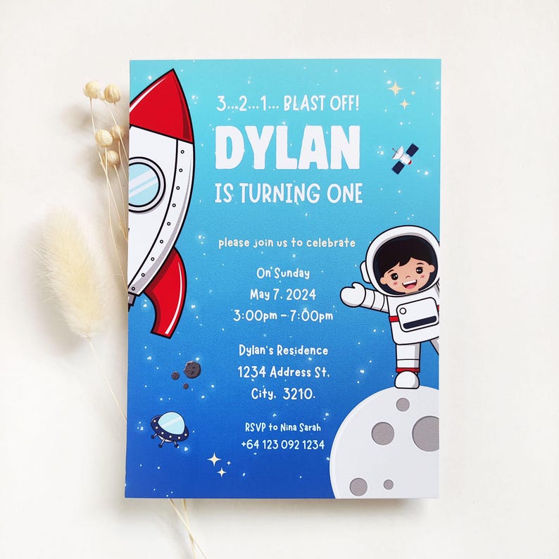 Editable Astronaut Theme Birthday Invitation Template for Boys Plus a ...