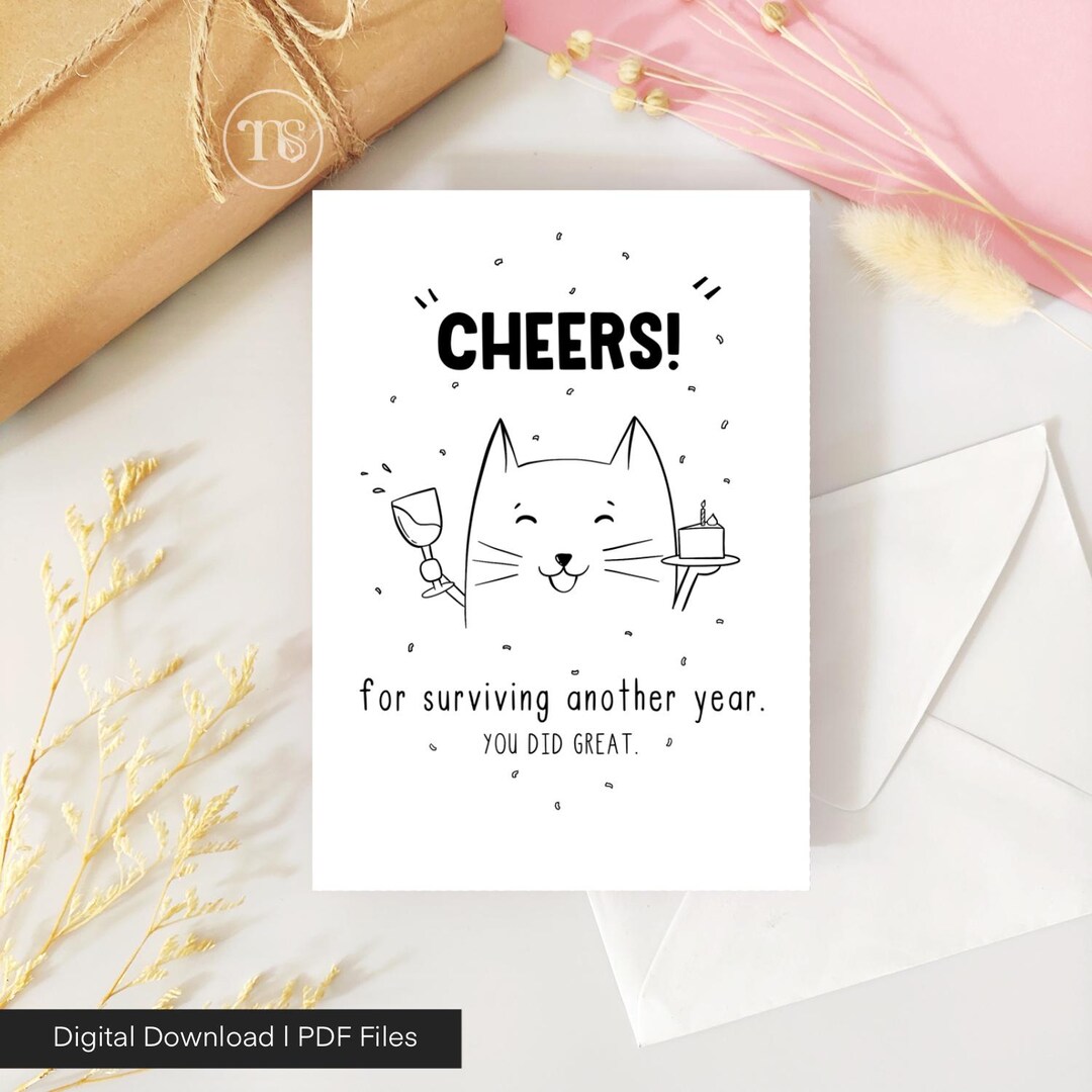 Happy Birthday Printable Cards, Funny Cat Birthday Card, Birthday Card ...