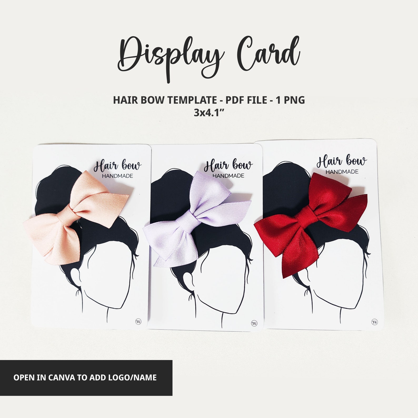 Hair Bow Display Card Template: Single Bun Design (PDF Download) - Etsy
