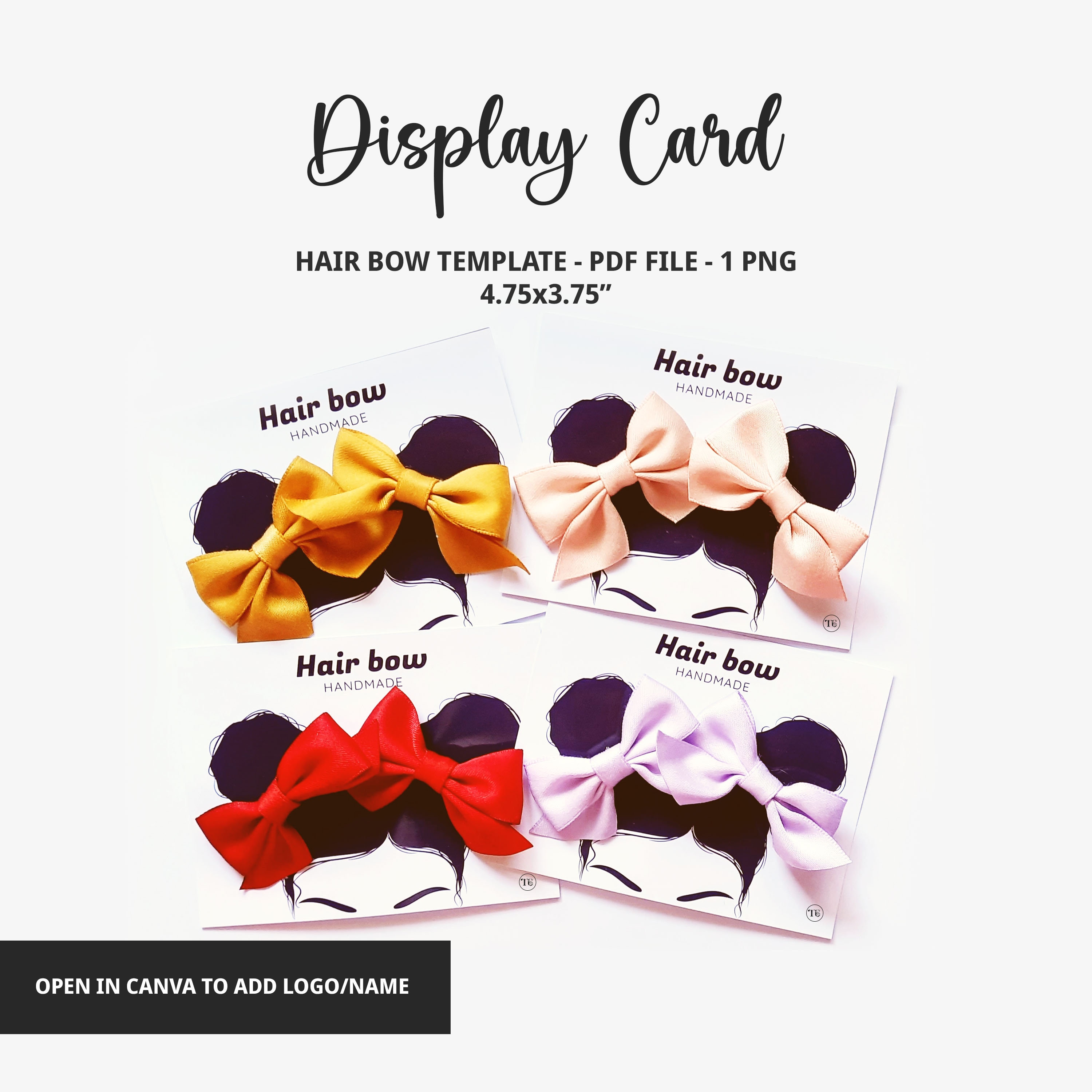 Hair Bow Display Card Template: Double Bun Design (PDF Digital Download ...