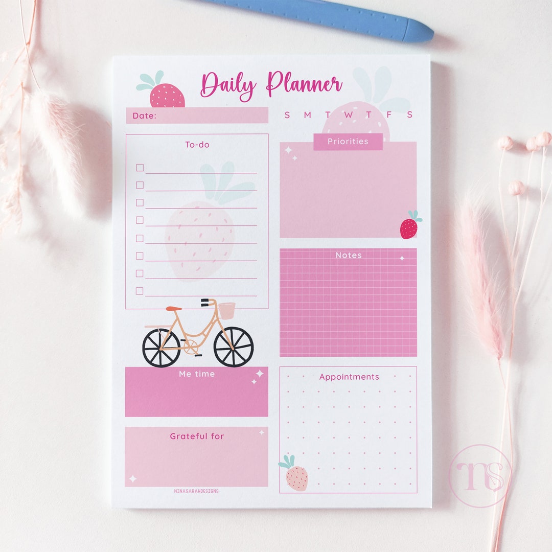 Pink Strawberry Daily Planner: Printable Schedule Organizer (PDF File ...